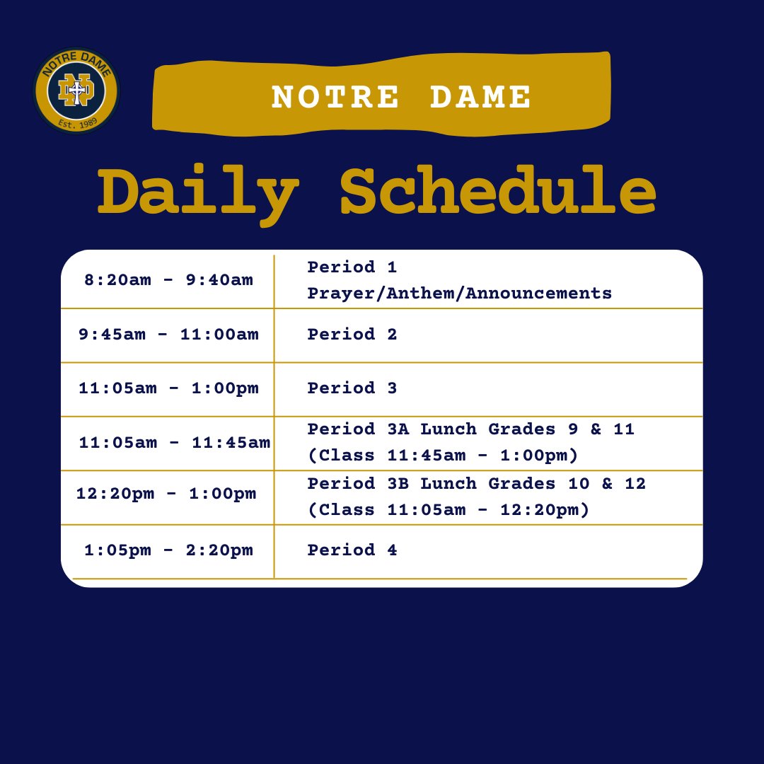 ND Daily Schedule | Notre Dame Catholic Secondary School, Burlington