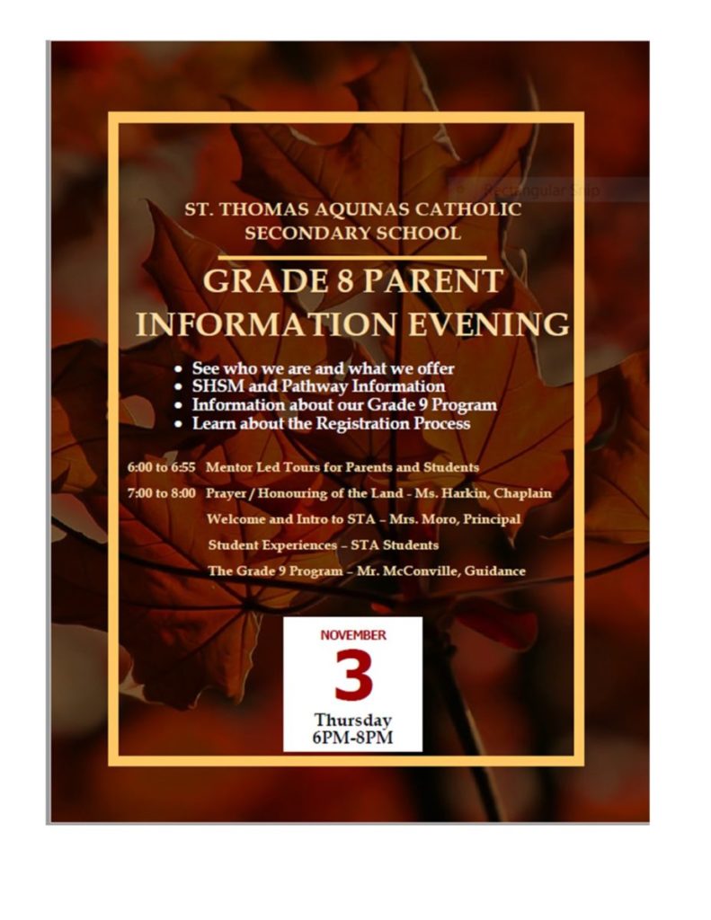 Grade 8 Parent Night | St. Thomas Aquinas Catholic Secondary School ...