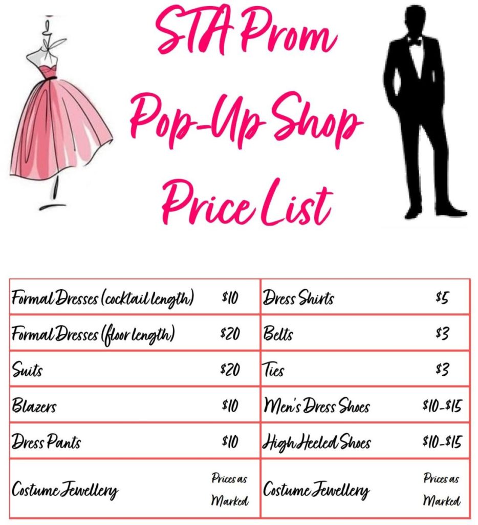 STA Prom Pop-Up Shop price list | St. Thomas Aquinas Catholic Secondary ...